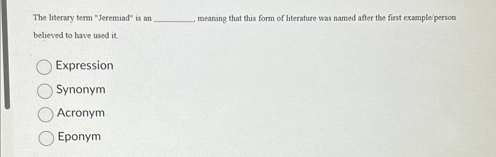 Solved The literary term "Jeremiad" is an meaning that this | Chegg.com
