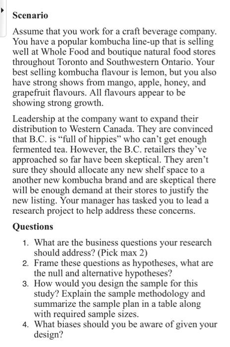 Solved Scenario Assume that you work for a craft beverage | Chegg.com