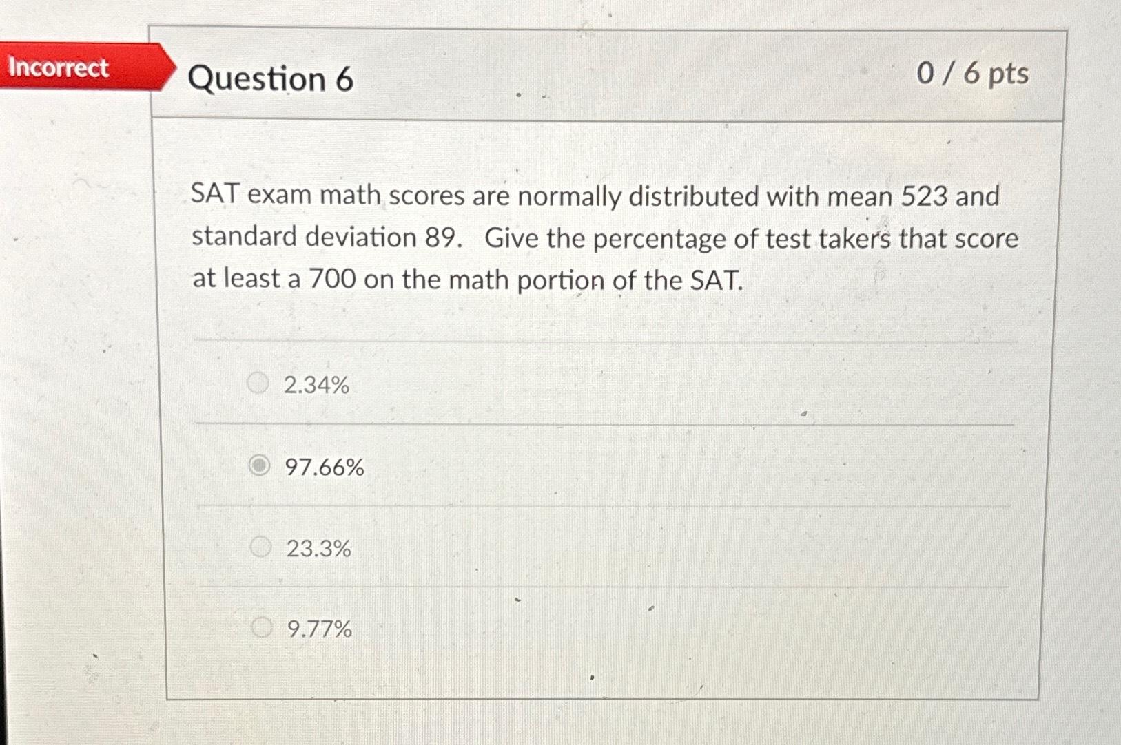Solved SAT exam math scores are normally distributed with | Chegg.com