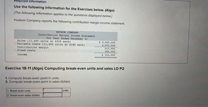 Solved Use the following information for the Exercises | Chegg.com