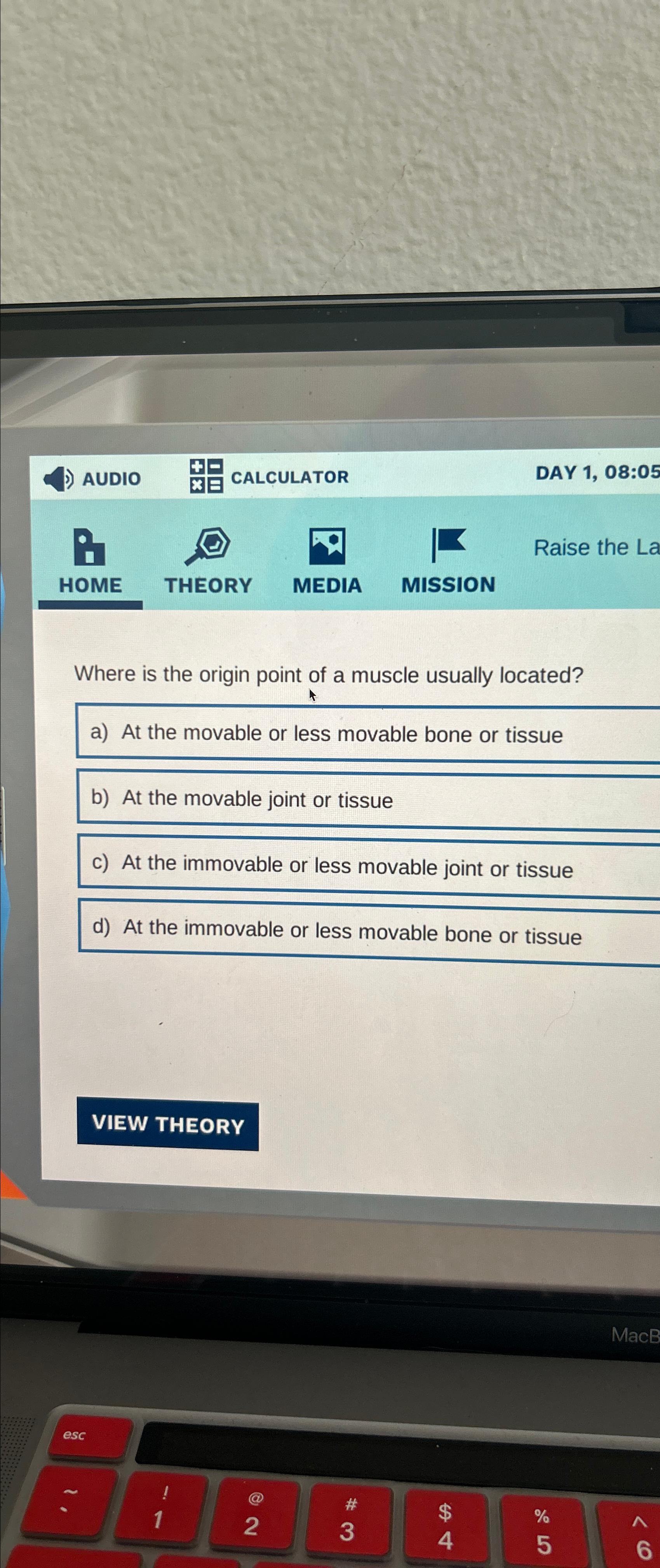 Solved AUDIOCALCULATORDAY 1, 08:05HOMETHEORYMEDIARaise the | Chegg.com