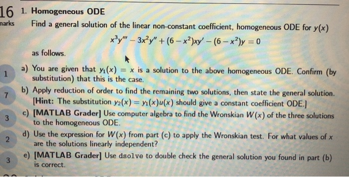 Solved 16 1. Homogeneous ODE marks Find a general solution | Chegg.com