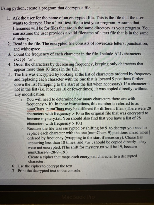 Solved Using python, create a program that decrypts a file. | Chegg.com