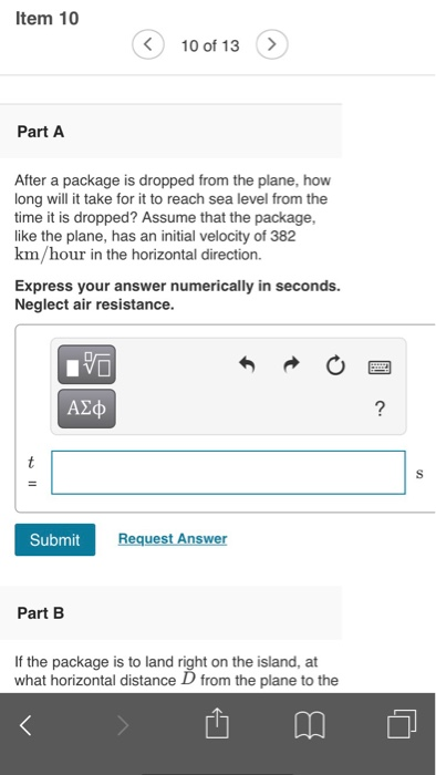 Solved Item 10 10 of 13 Part A After a package is dropped | Chegg.com