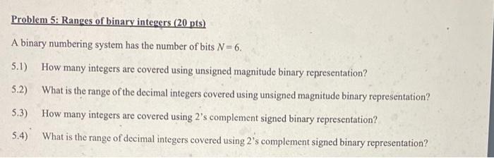 Solved Problem 5: Ranges of binary integers (20 pts) A | Chegg.com