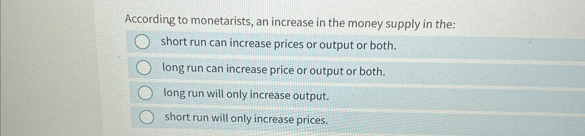 Solved According to monetarists, an increase in the money | Chegg.com