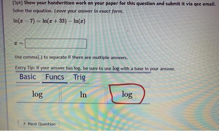 Solved [5pt] Show your handwritten work on your paper for | Chegg.com