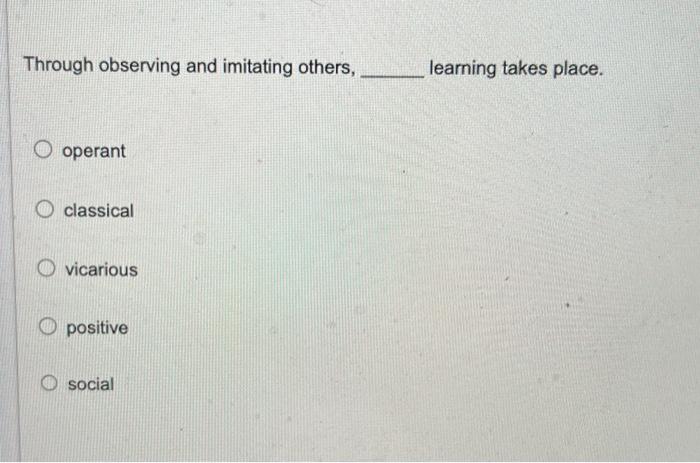 Solved Through observing and imitating others, learning | Chegg.com