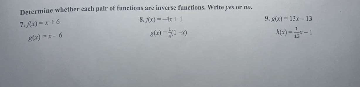Solved Determine whether each pair of functions are inverse | Chegg.com
