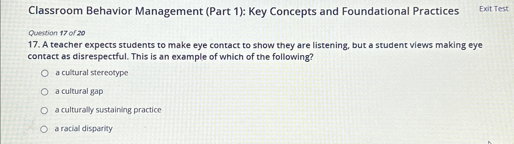 Solved Classroom Behavior Management (Part 1): Key Concepts | Chegg.com