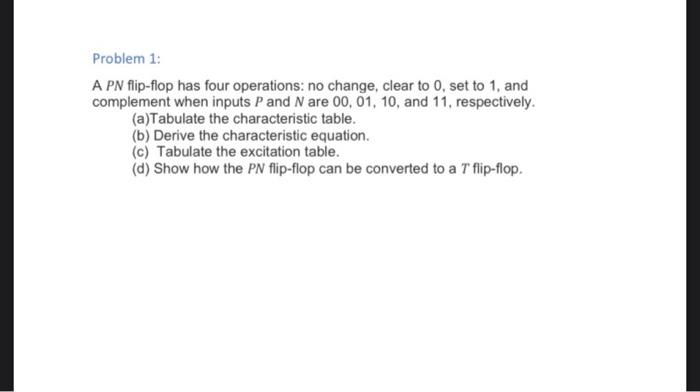 Solved Problem 1: A PN flip-flop has four operations: no | Chegg.com