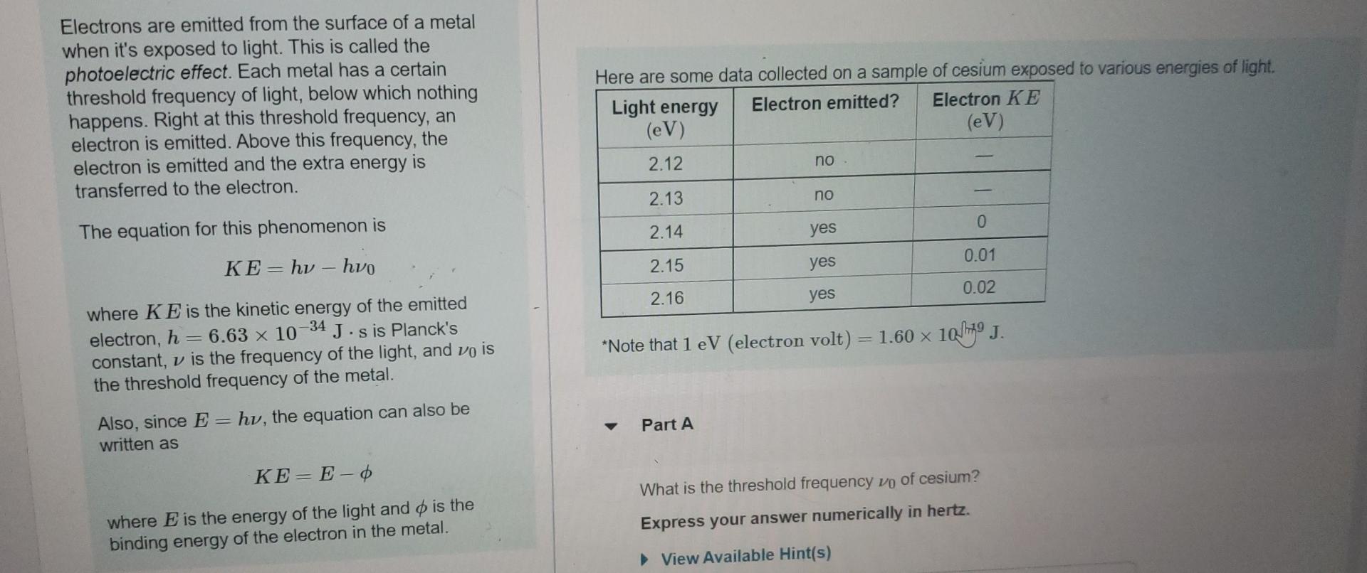 Solved Electrons are emitted from the surface of a metal | Chegg.com