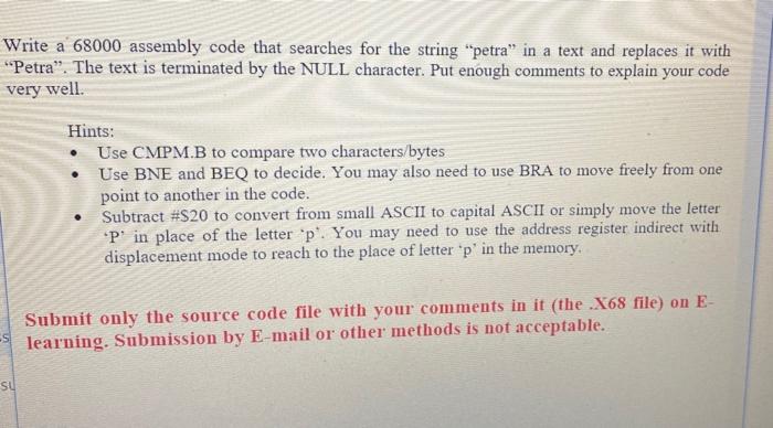 Write a 68000 assembly code that searches for the | Chegg.com