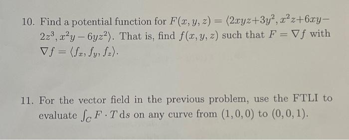 Solved 10. Find a potential function for | Chegg.com