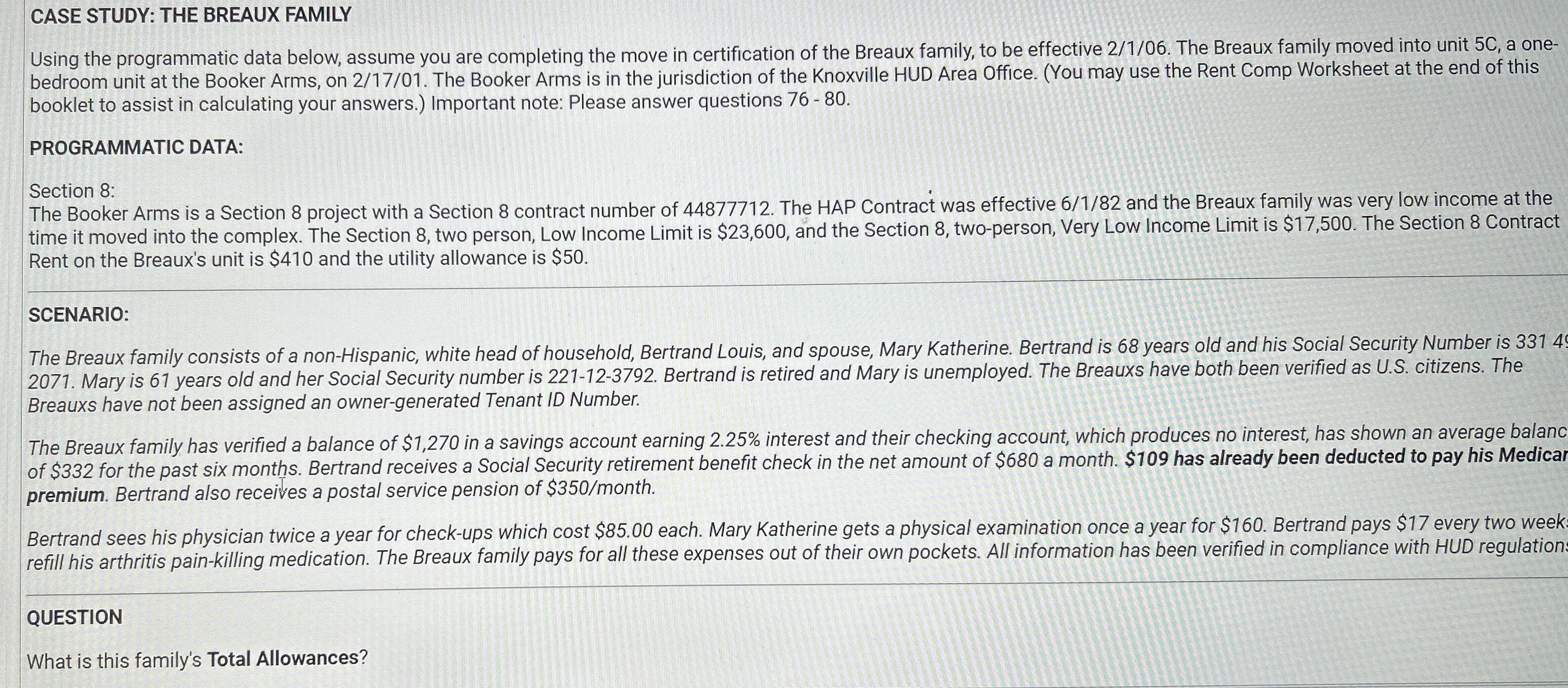 Solved CASE STUDY: THE BREAUX FAMILYUsing the programmatic | Chegg.com