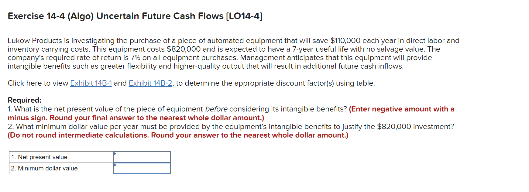 Solved Exercise 14-4 (Algo) ﻿Uncertain Future Cash Flows | Chegg.com