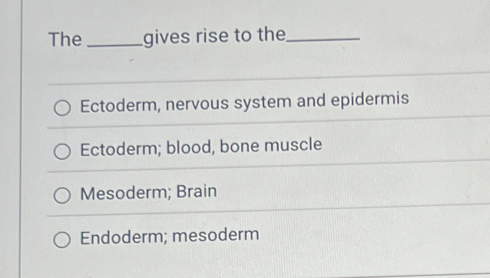 Solved Thegives rise to theEctoderm, nervous system and | Chegg.com