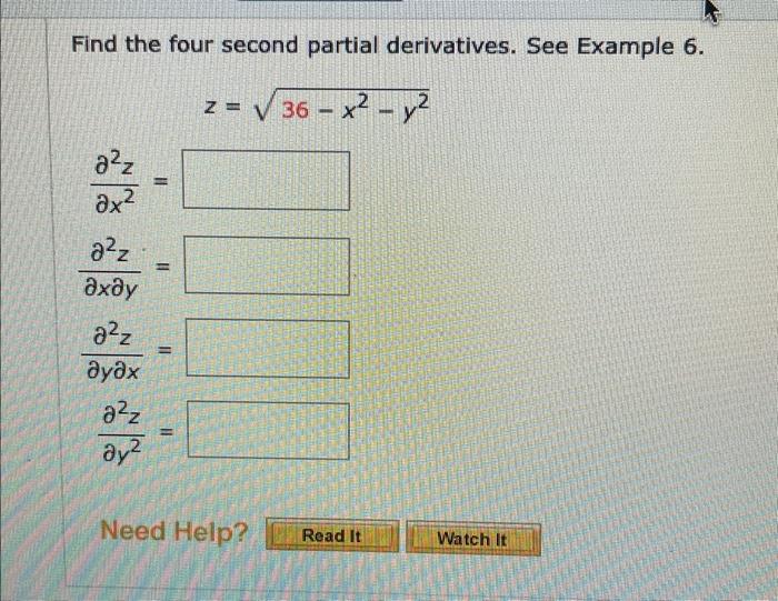 Solved Find the four second partial derivatives. See Example | Chegg.com