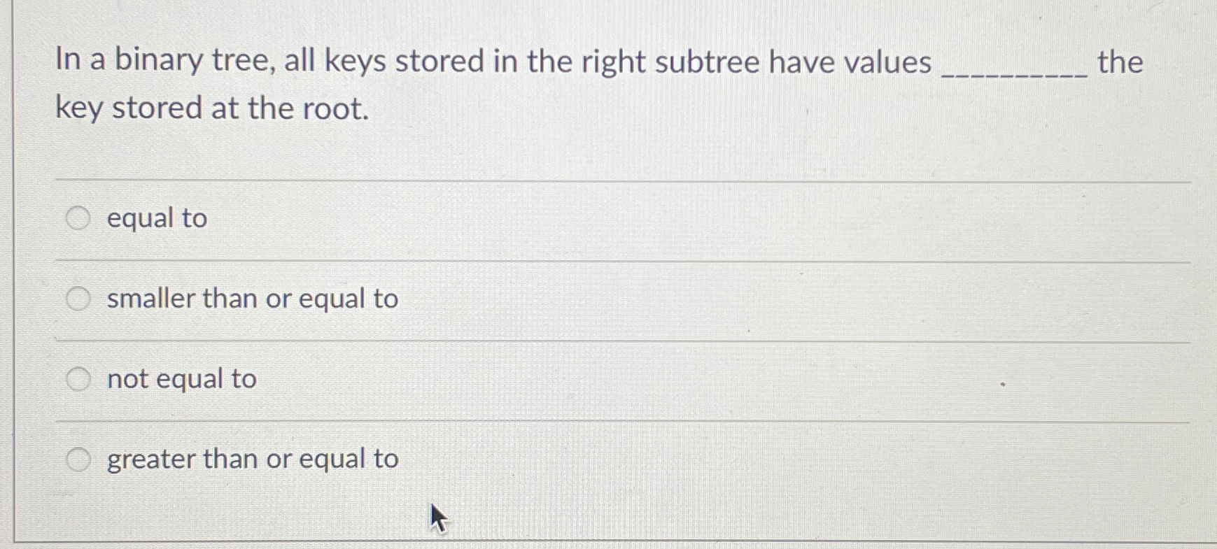 Solved In a binary tree, all keys stored in the right | Chegg.com