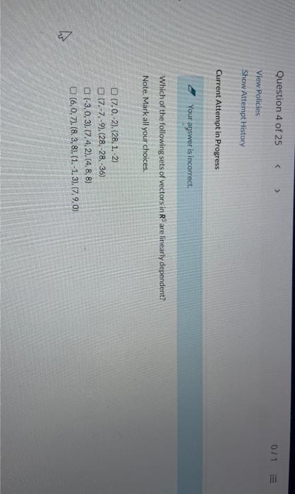 Solved Current Attempt in Progress Explain why the vectors | Chegg.com