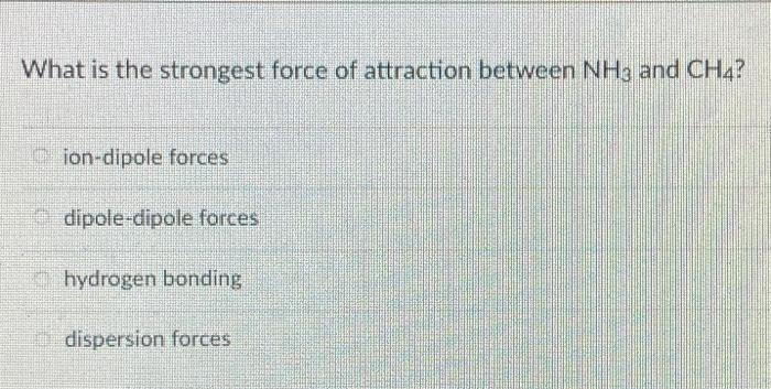 Solved What is the strongest force of attraction between NH3 | Chegg.com