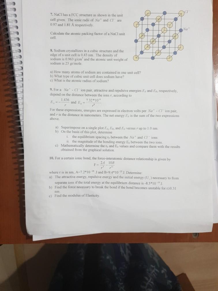 Solved 4N 7. NaCl has a FCC structure as shown in the unit | Chegg.com