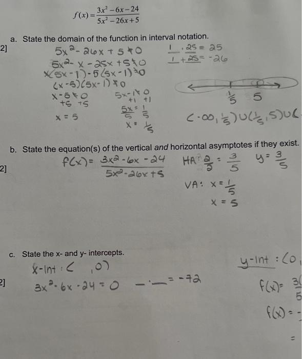 Solved f(x)=5x2−26x+53x2−6x−24 a. State the domain of the | Chegg.com