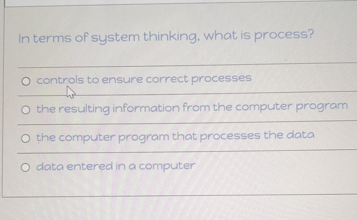 In terms of system thinking, what is process?controls | Chegg.com