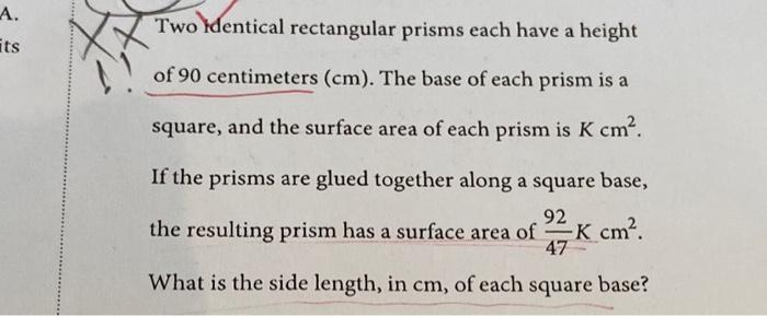 Solved Two Hentical rectangular prisms each have a height of | Chegg.com