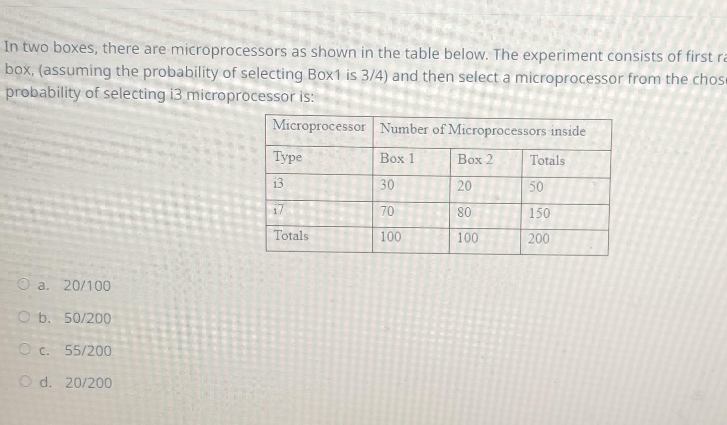 Solved In two boxes, there are microprocessors as shown in | Chegg.com
