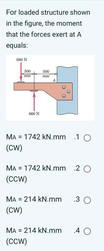 Solved For loaded structure shown in the figure, the moment | Chegg.com