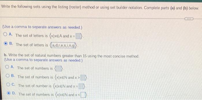 [Solved]: Write the following sets using the listing (roste