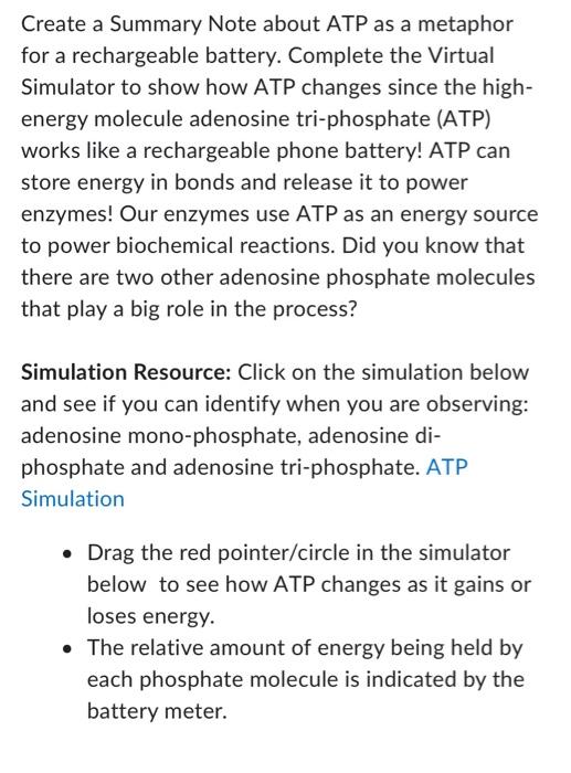 Solved Create a Summary Note about ATP as a metaphor for a | Chegg.com