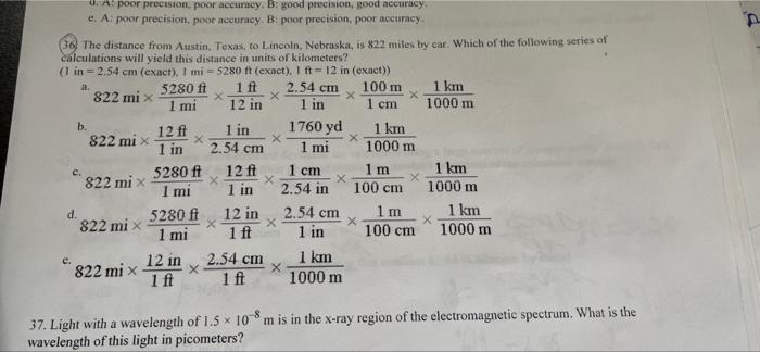 Solved d. A: poor precision, poor accuracy. B: good | Chegg.com
