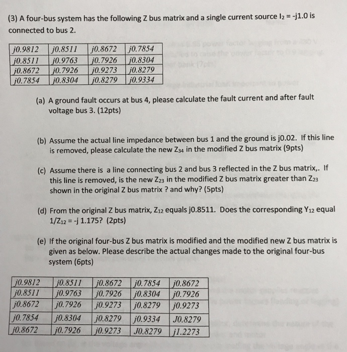(3) A four-bus system has the following Z bus matrix | Chegg.com