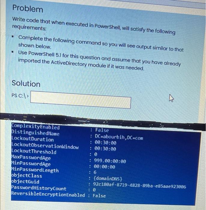 Solved Problem Write Code That When Executed In Powershell