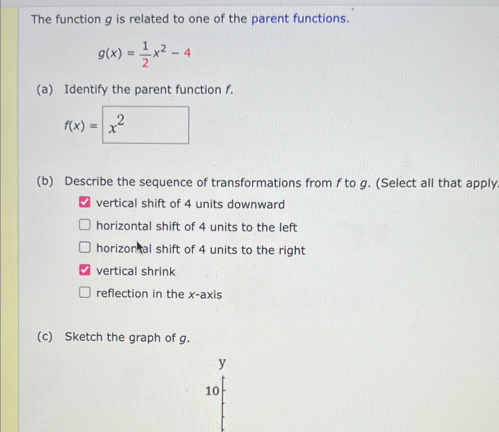Solved The function g ﻿is related to one of the parent | Chegg.com