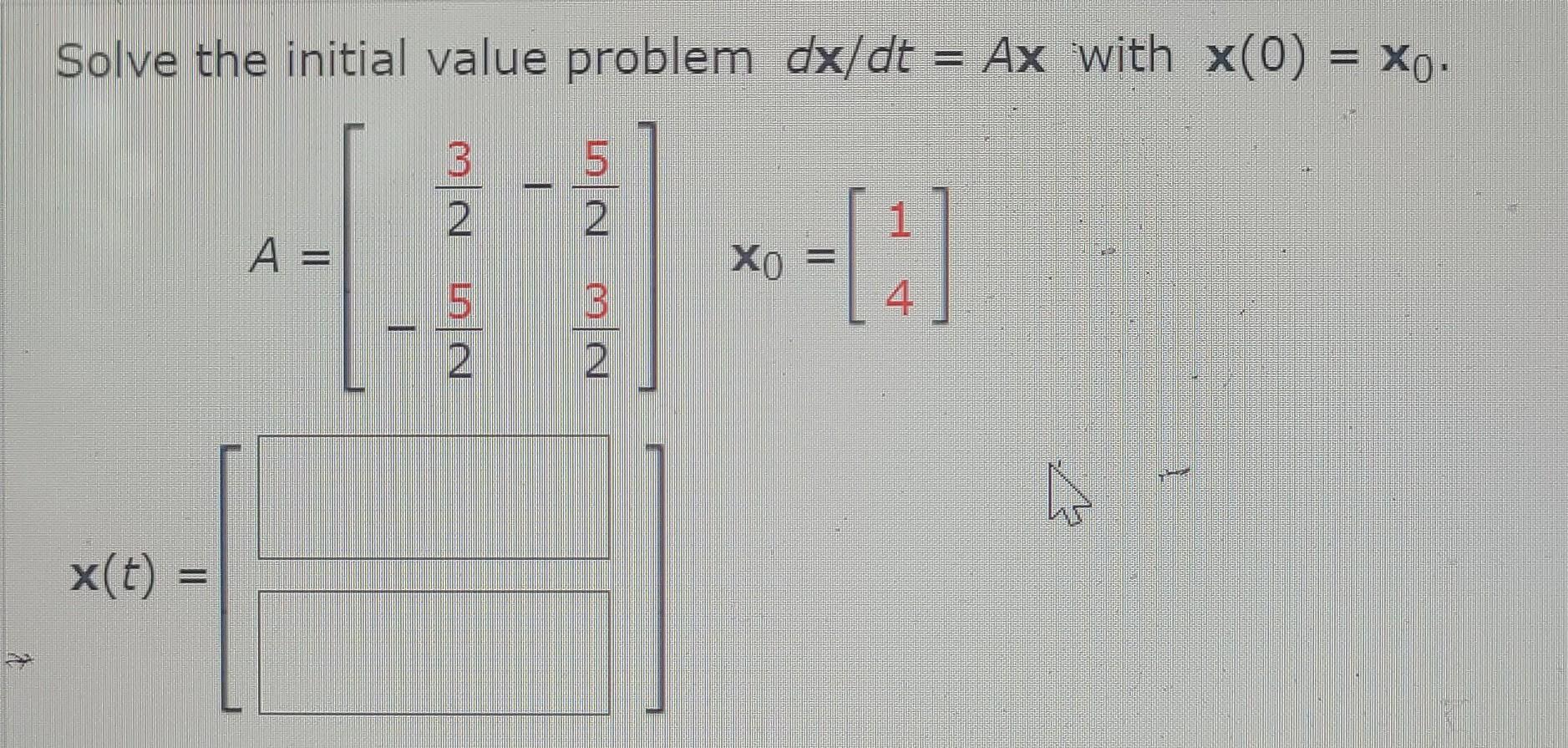 Solved Solve the initial value problem dx/dt = Ax with x(0) | Chegg.com