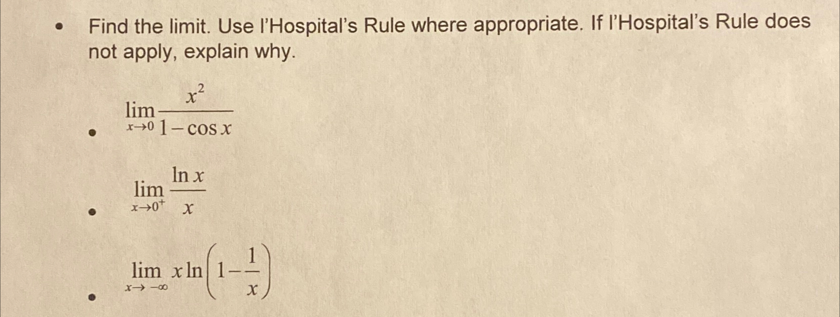 Solved Find the limit. ﻿Use l'Hospital's Rule where | Chegg.com