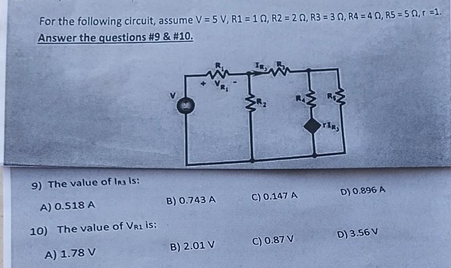 For the following circuit, assume | Chegg.com