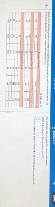 Solved K Each of the following three data sets represents | Chegg.com