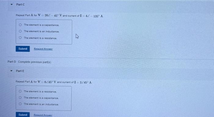 Solved Part A A certain element has a phasor voltage of V | Chegg.com