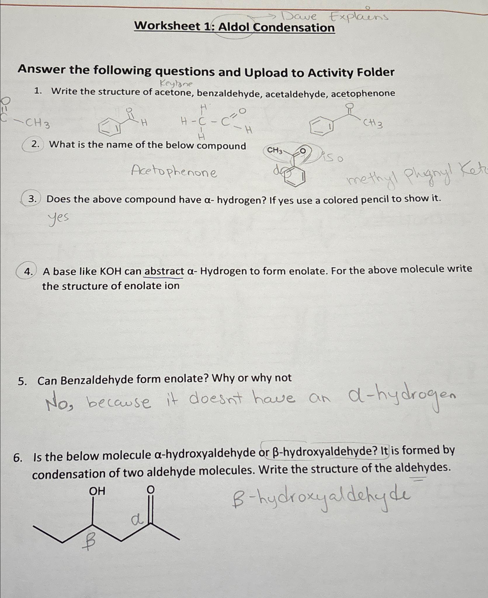 Solved Worksheet 1: Aldol CondensationAnswer the following | Chegg.com