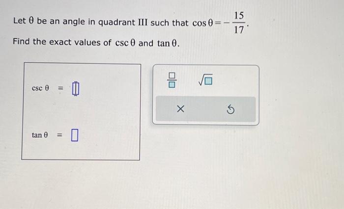 Solved Let θ be an angle in quadrant III such that | Chegg.com