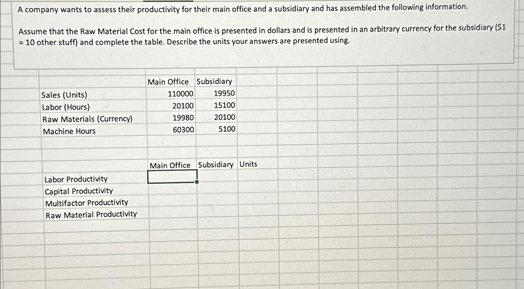 Solved A company wants to assess their productivity for | Chegg.com