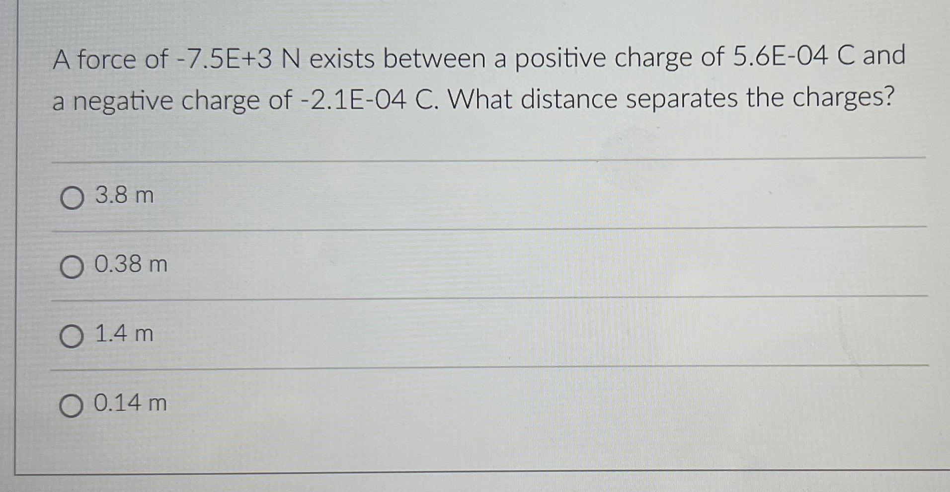 Solved A force of -7.5E+3N ﻿exists between a positive charge | Chegg.com