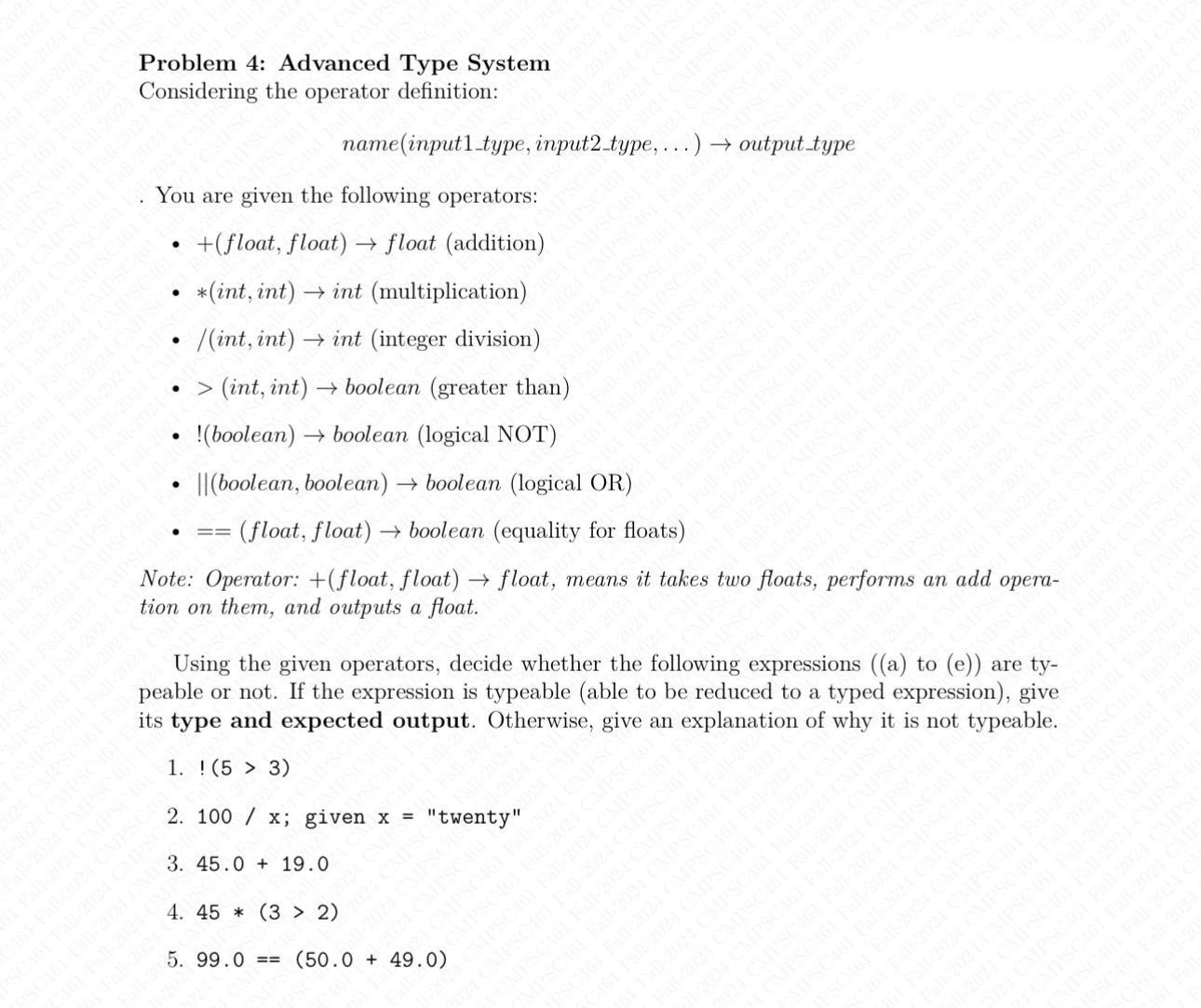 Solved Problem 4: Advanced Type SystemConsidering the | Chegg.com