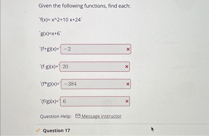 Solved Given the following functions, find each: f(x)= | Chegg.com