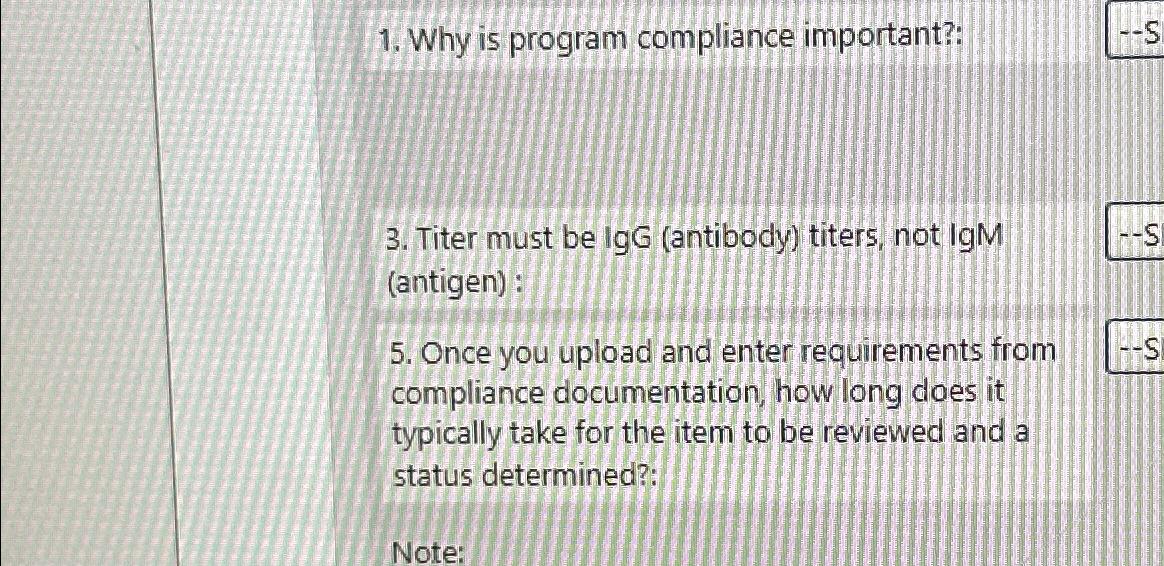 Solved Why is program compliance important?:Titer must be | Chegg.com