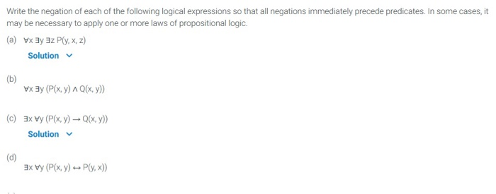 Solved Write the negation of each of the following logical | Chegg.com